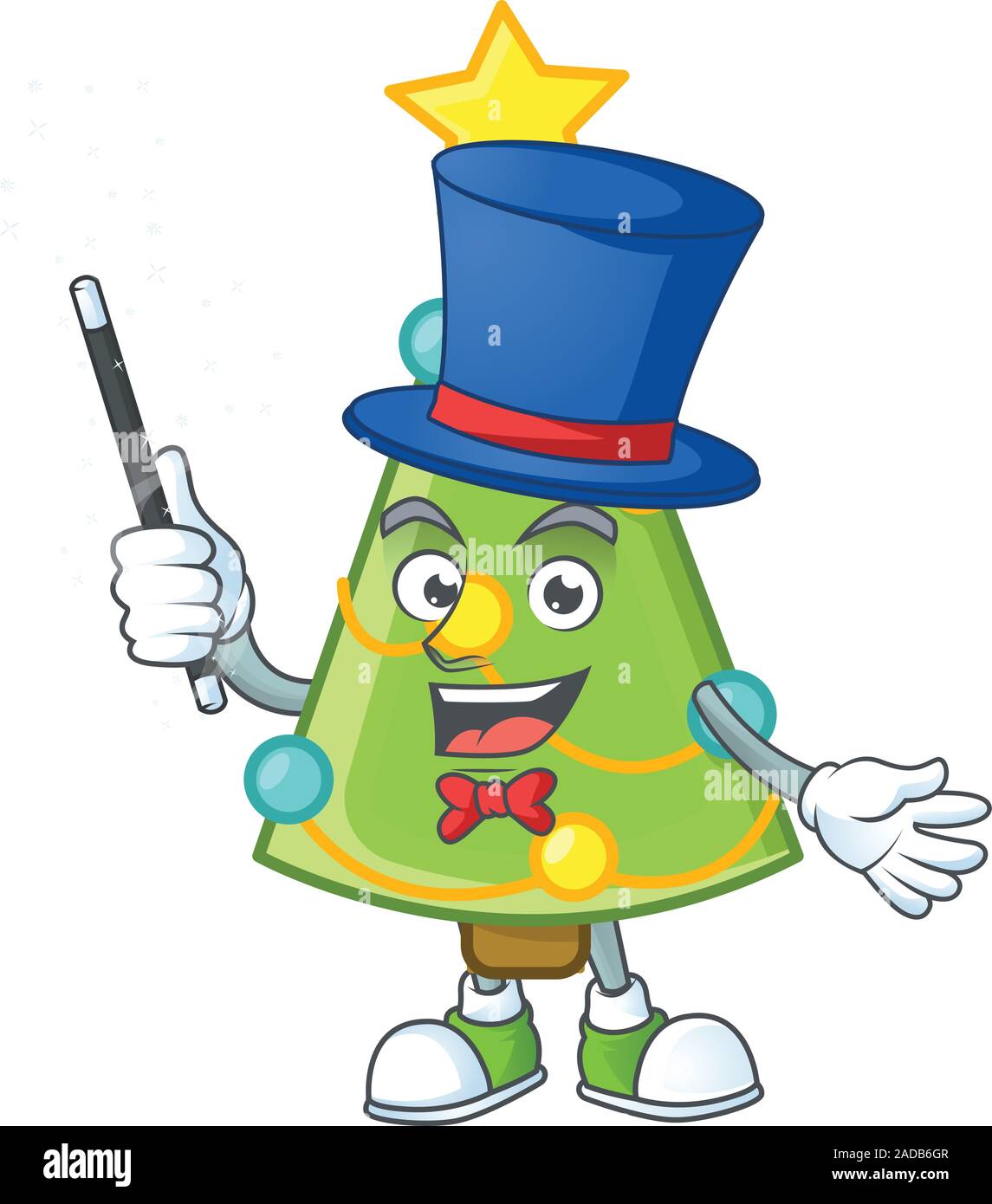 Cartoon character of christmas tree decoration Magician style Stock ...