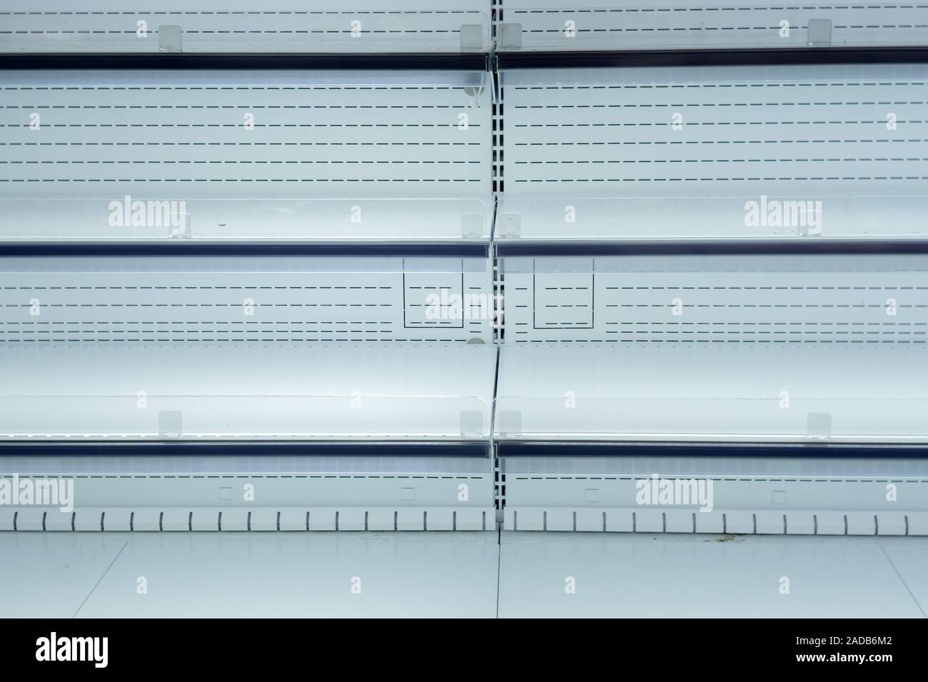 Empty shelves in the store. Copy space. Template for design. Concept of ...