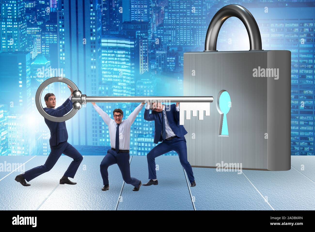 Businessmen unlocking new opportunity with key Stock Photo - Alamy