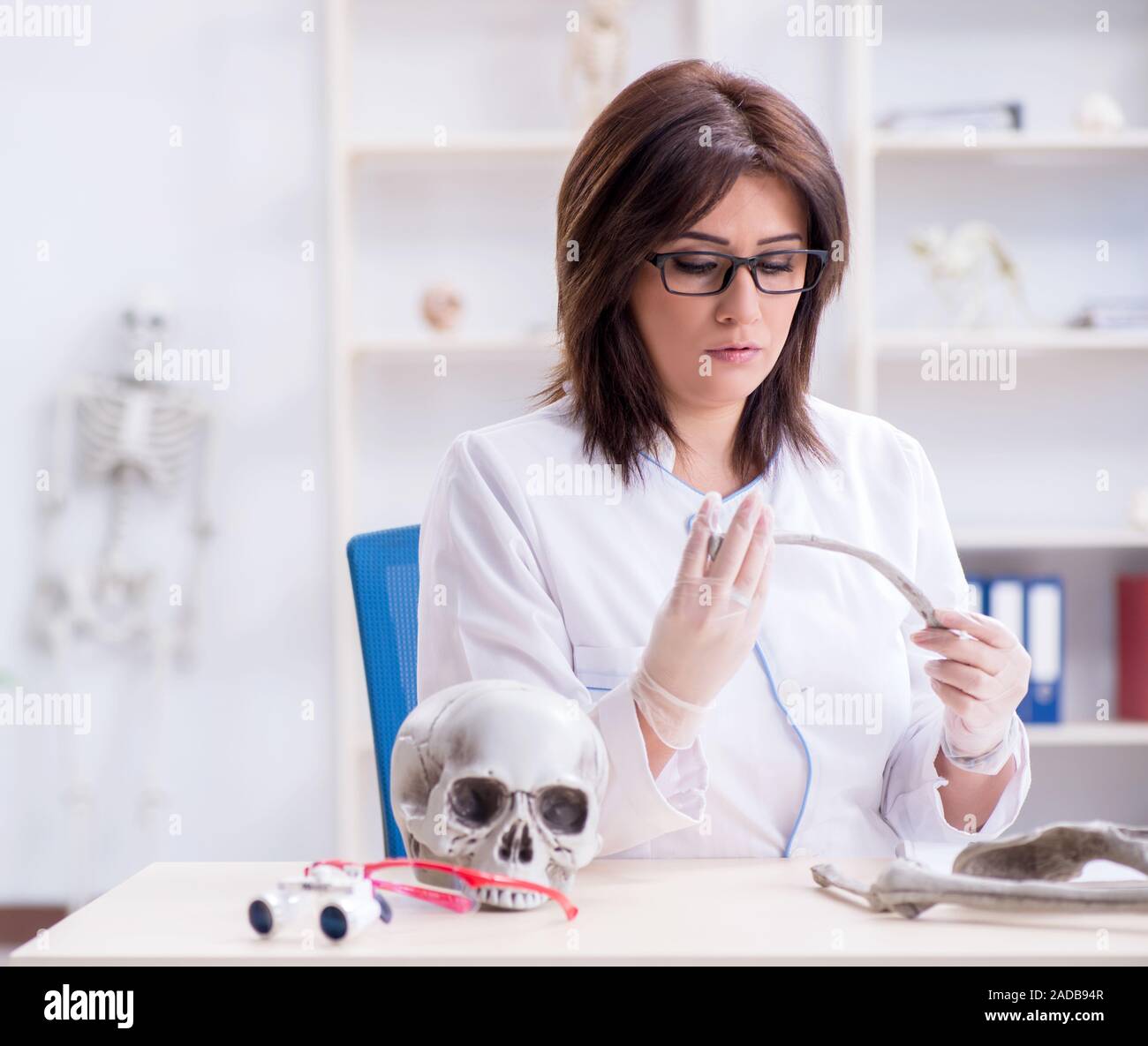 Doctor working in the lab on skeleton Stock Photo - Alamy