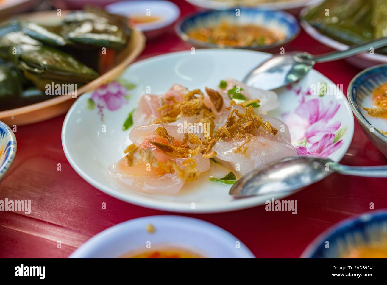 Vietnamese street food Banh Bot Loc- steamed shrimp rice cake Stock ...