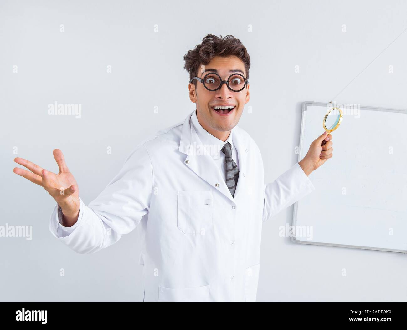 Funny doctor scientist making presentation in hospital Stock Photo - Alamy