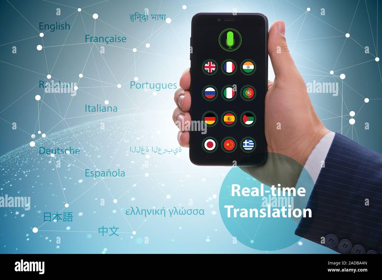 Concept of real time translation with smartphone app Stock Photo - Alamy