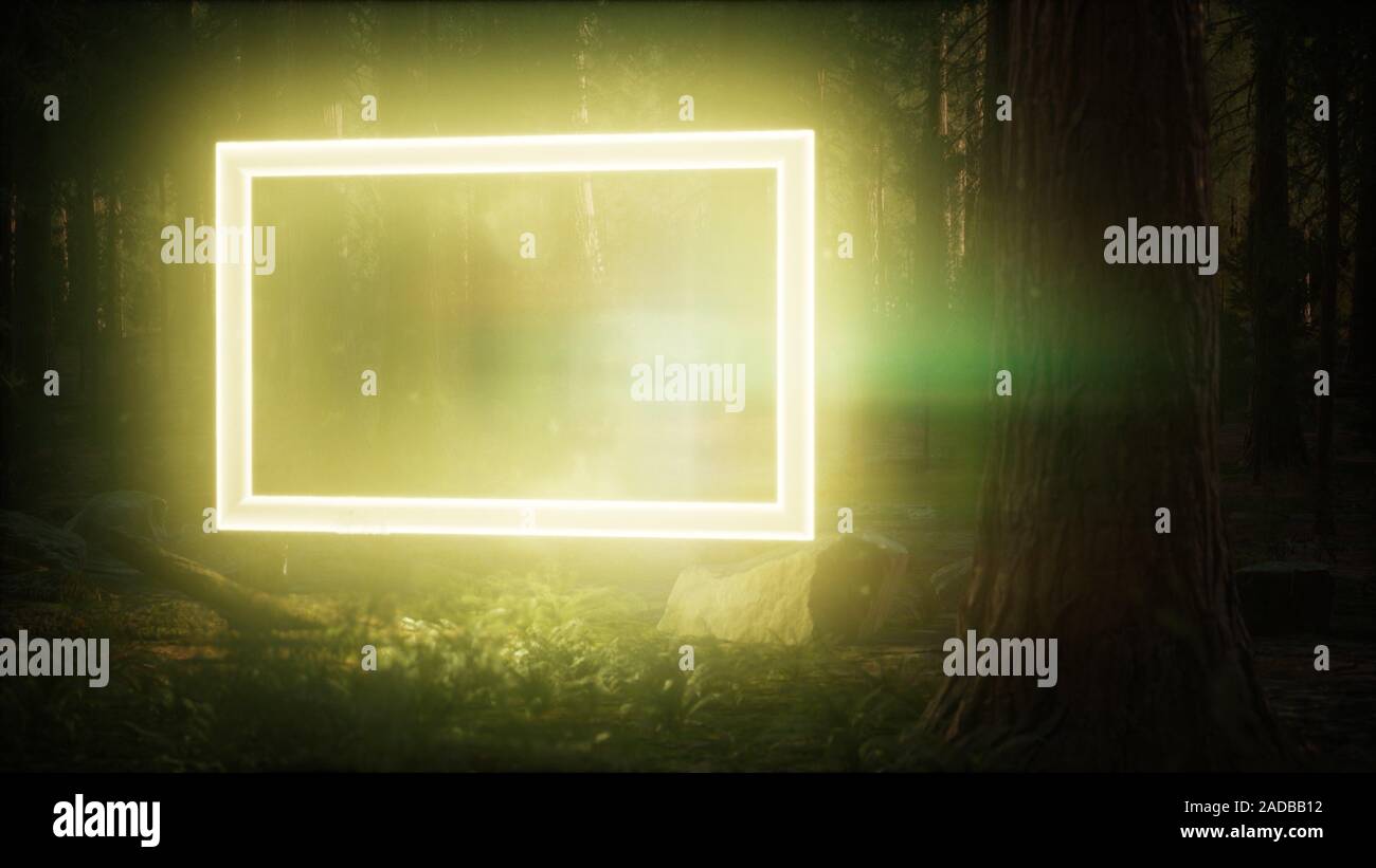 Neon glowing rectangle frame in the night forest Stock Photo - Alamy