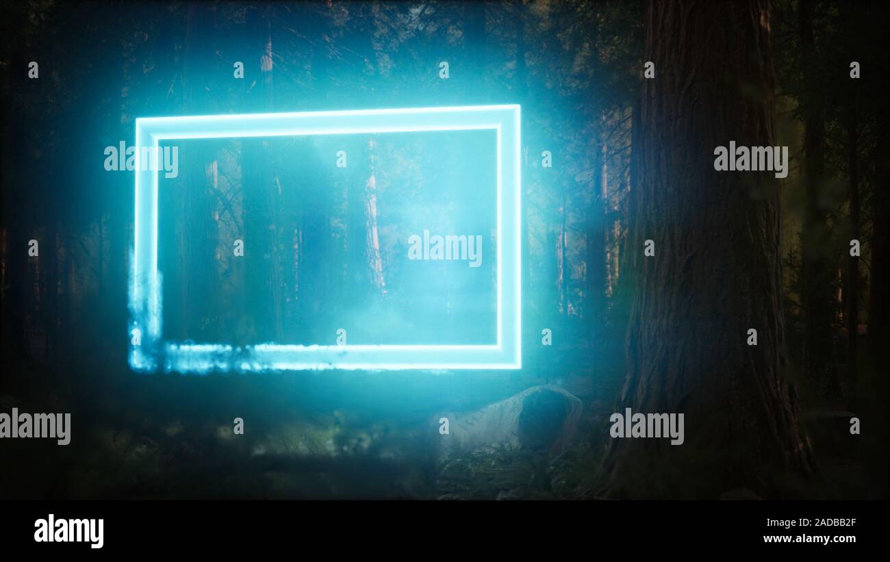 Neon glowing rectangle frame in the night forest Stock Photo - Alamy