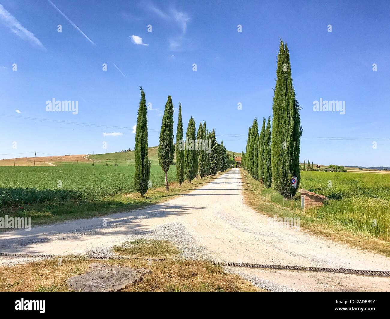 Tuscan road with cypresses Stock Photo - Alamy