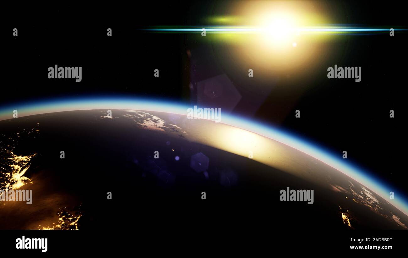 Space, Sun and planet Earth at Night Stock Photo - Alamy