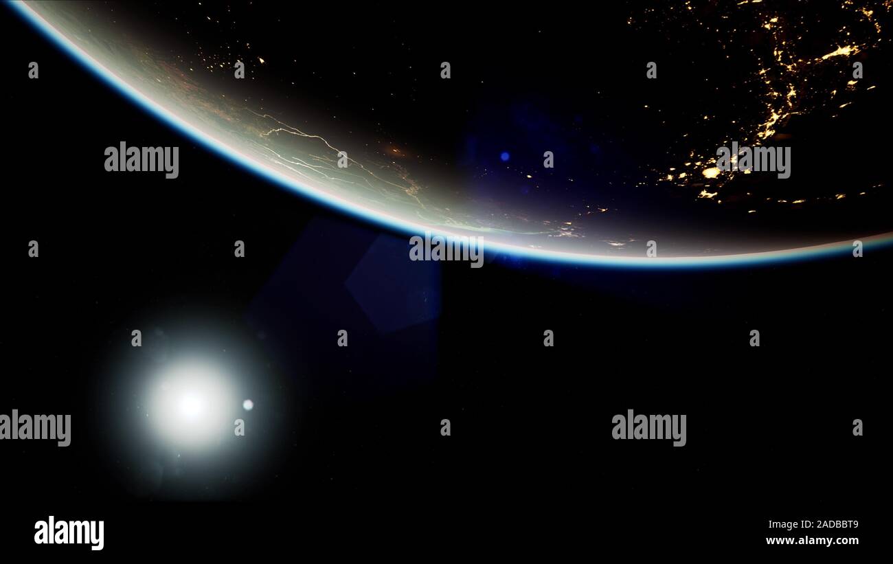Space, Sun and planet Earth at Night Stock Photo - Alamy
