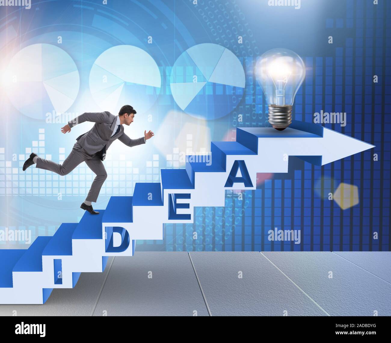 Concept of idea with Businessman climbing steps stairs Stock Photo - Alamy