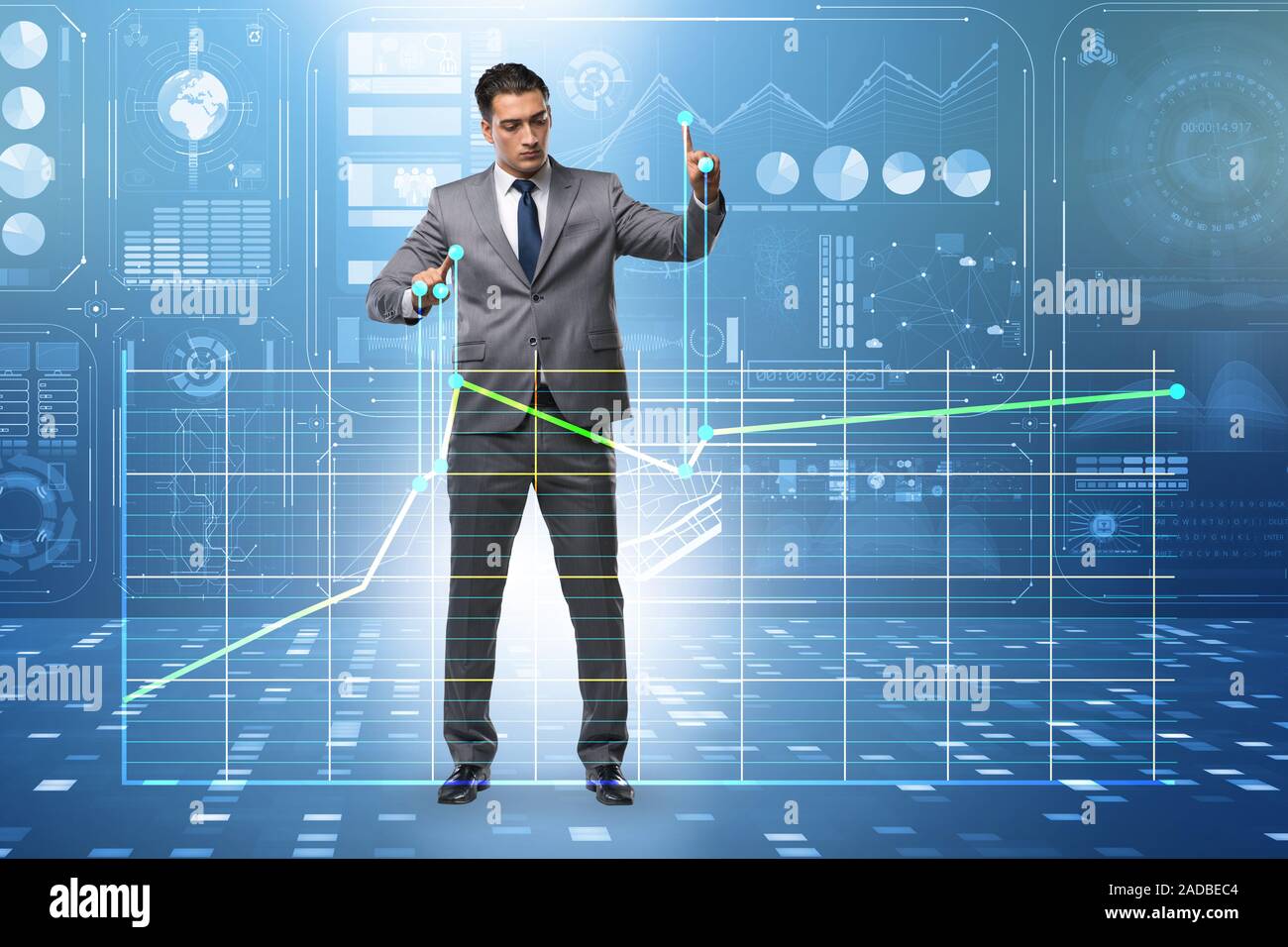 Businessman controlling the market with strings Stock Photo - Alamy