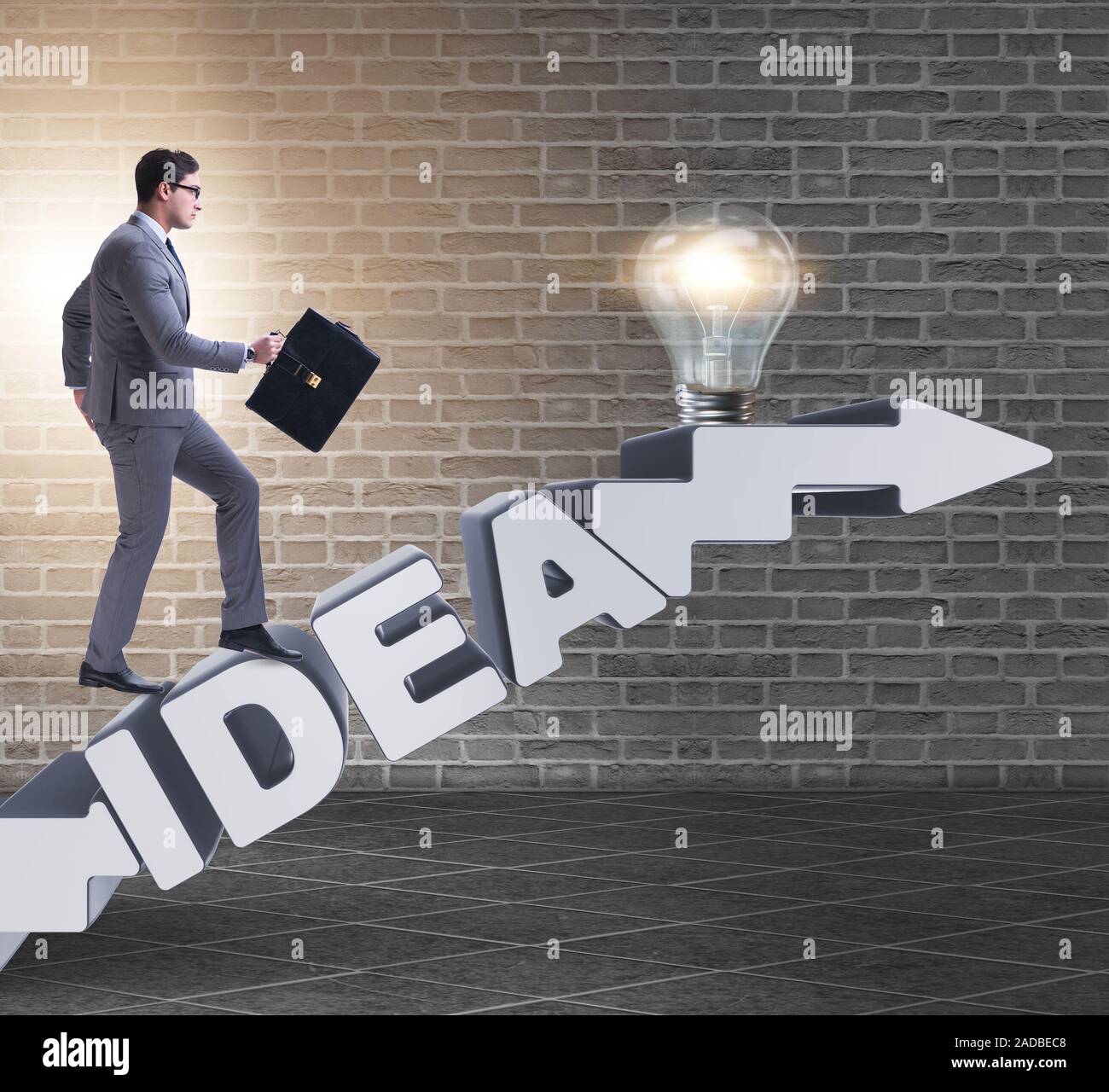 Concept of idea with Businessman climbing steps stairs Stock Photo - Alamy