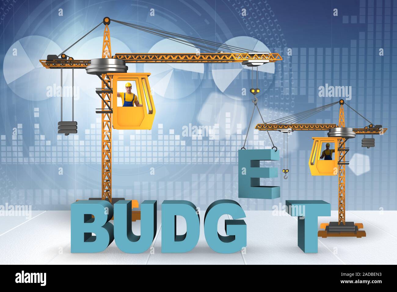 Crane lifting letter in budgeting concept Stock Photo - Alamy