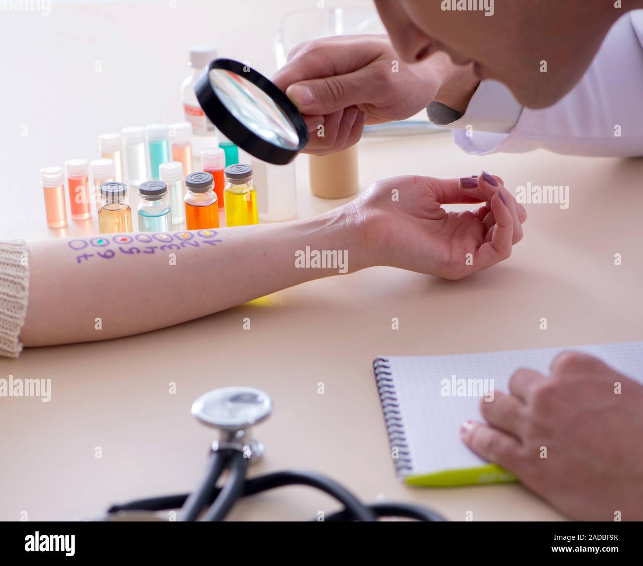 Doctor testing allergy reaction of patient in hospital Stock Photo - Alamy