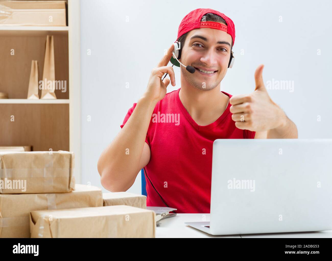 The call center worker at parcel distribution center in post off Stock ...