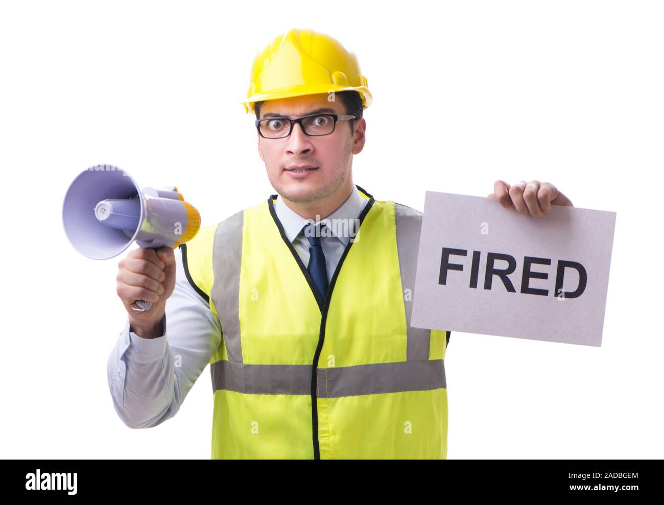 Construction supervisor in dismissal concept isolated on white b Stock ...