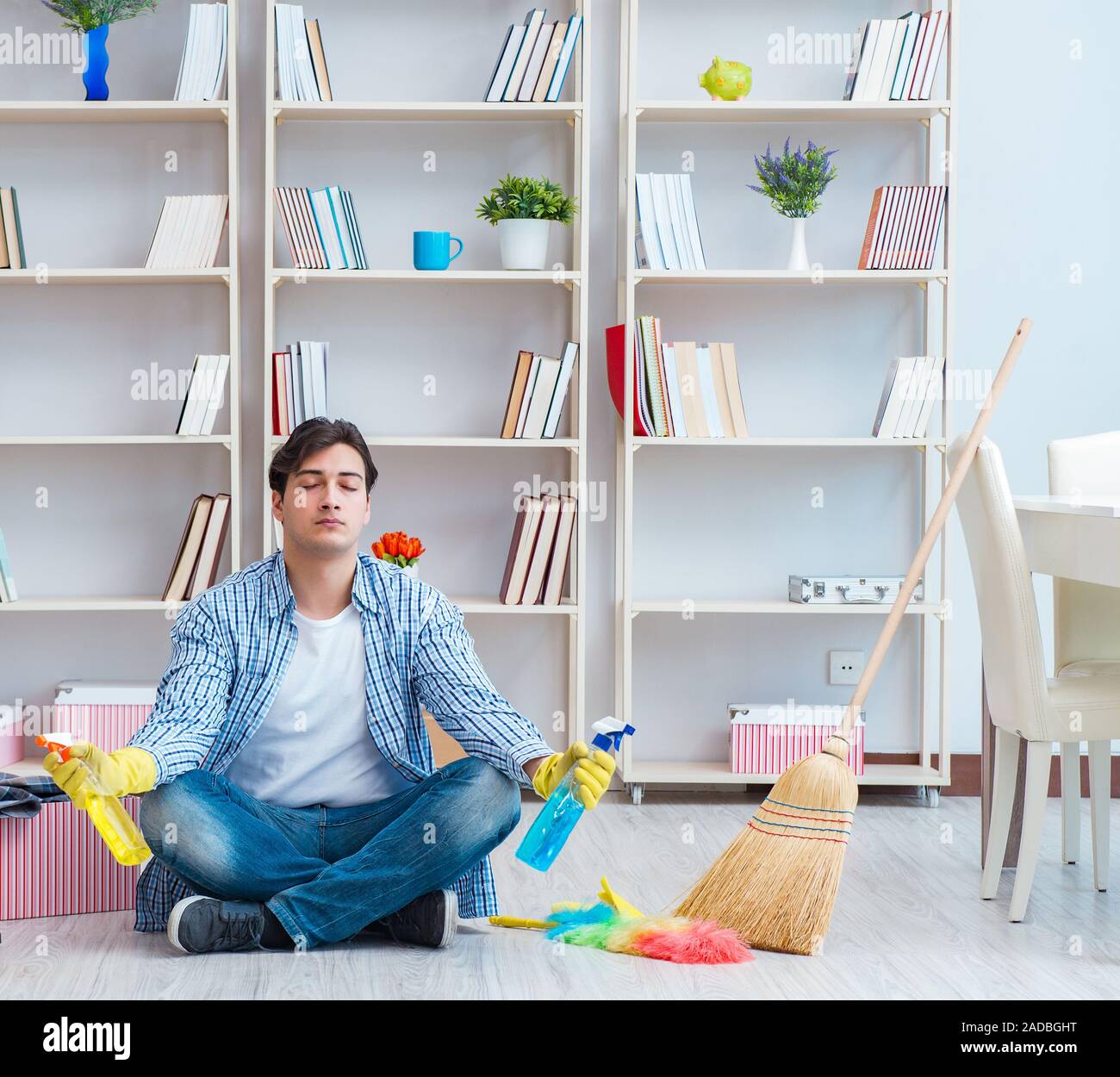 Man doing cleaning at home Stock Photo - Alamy