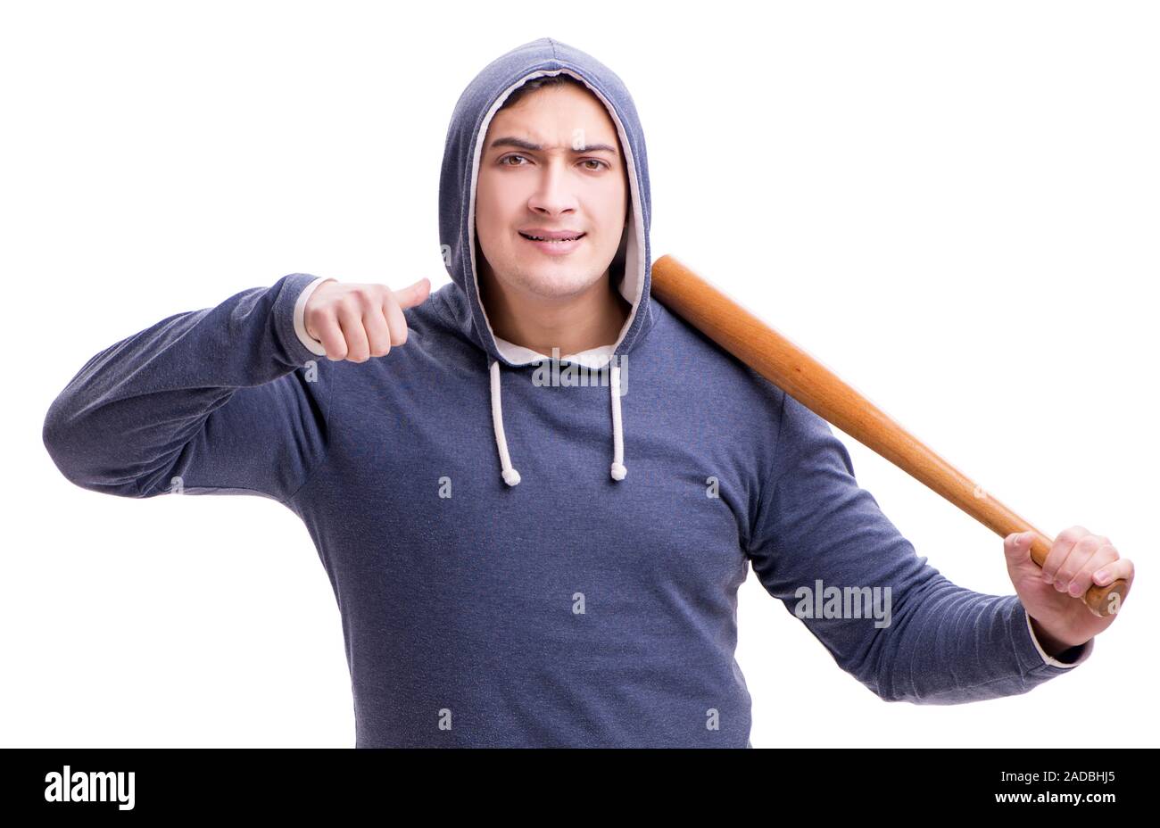 Young man hooligan with baseball bat isolated on white Stock Photo - Alamy