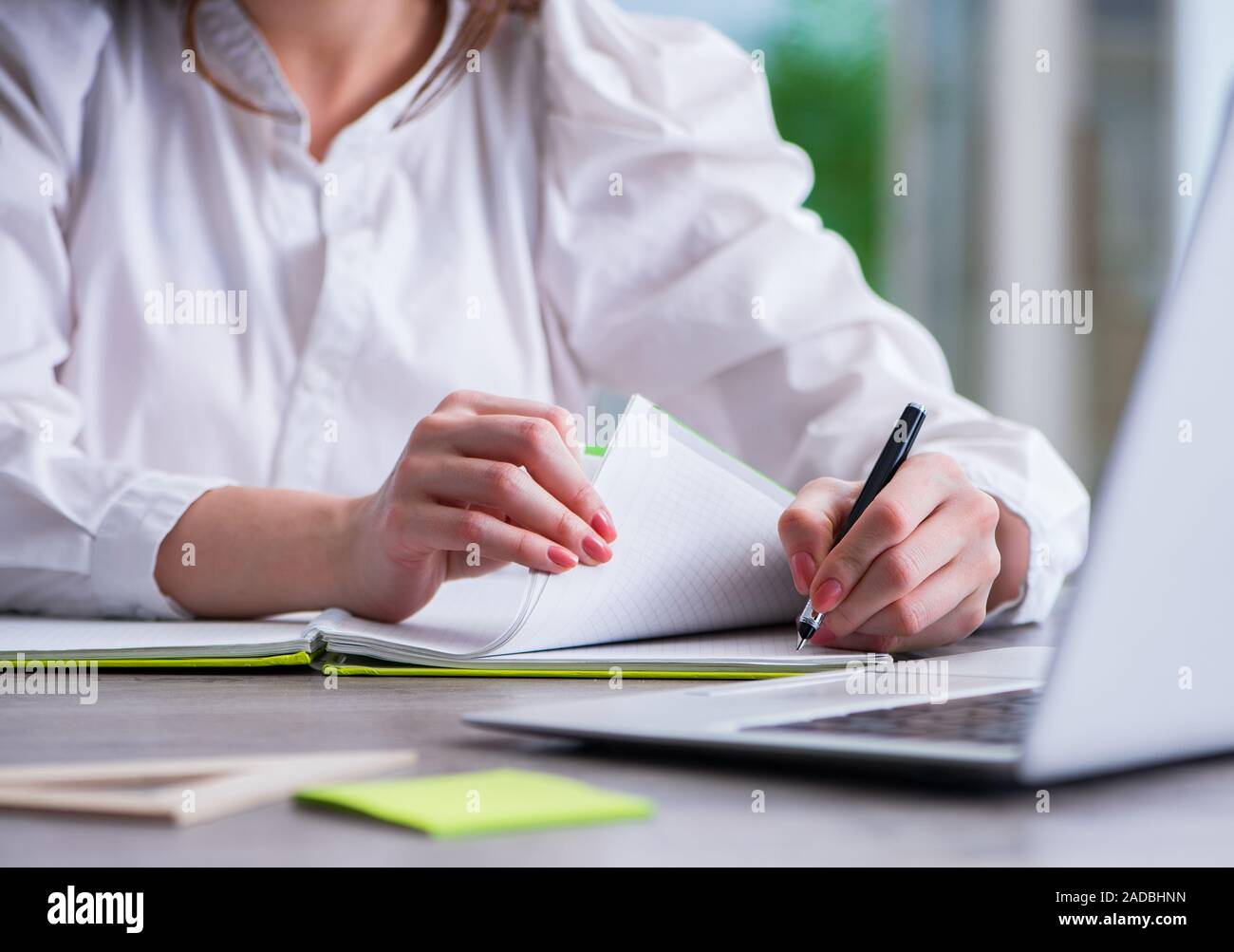 Woman hands working on computer at desk Stock Photo - Alamy