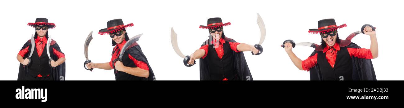 Young man in carnival coat with sword isolated on hi-res stock ...