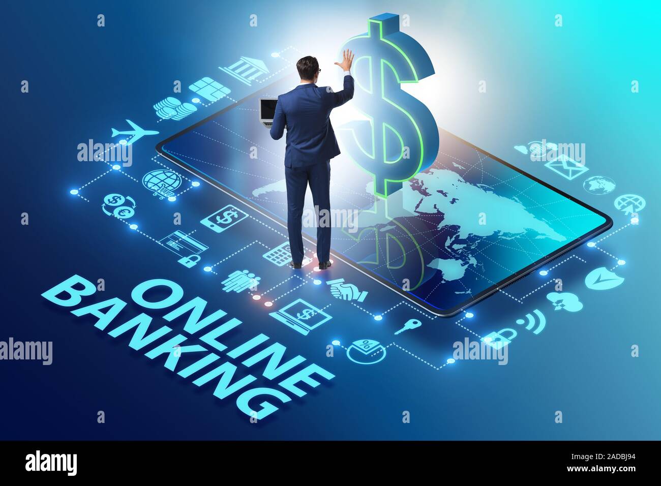 Online banking concept with Businessman Stock Photo - Alamy