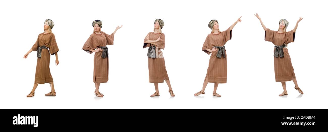 Woman wearing medieval arab clothing on white Stock Photo - Alamy