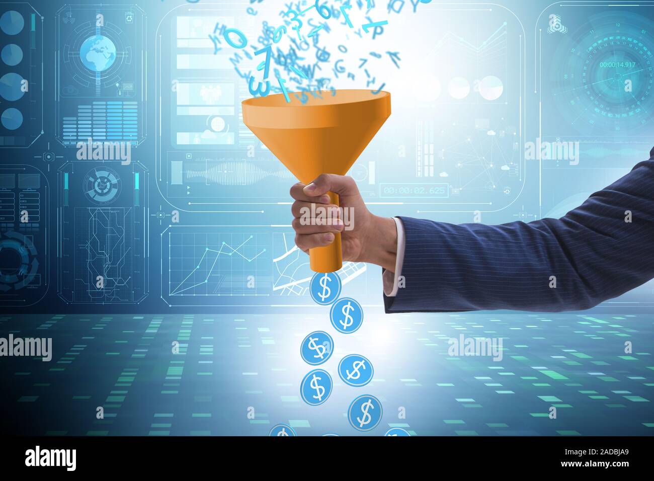 Data monetization concept with funnel and Businessman Stock Photo - Alamy