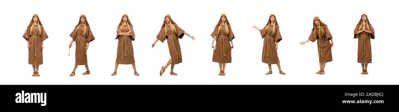Woman wearing medieval arab clothing on white Stock Photo - Alamy