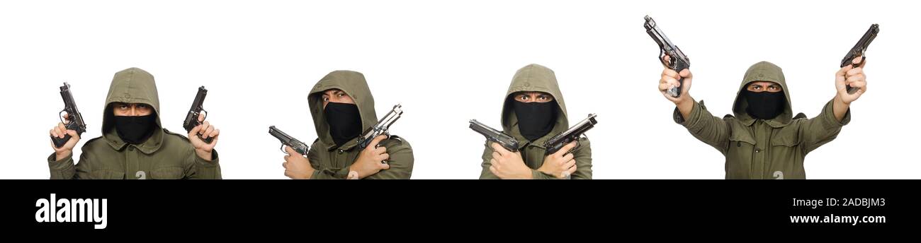 Man in mask shooting Cut Out Stock Images & Pictures - Alamy