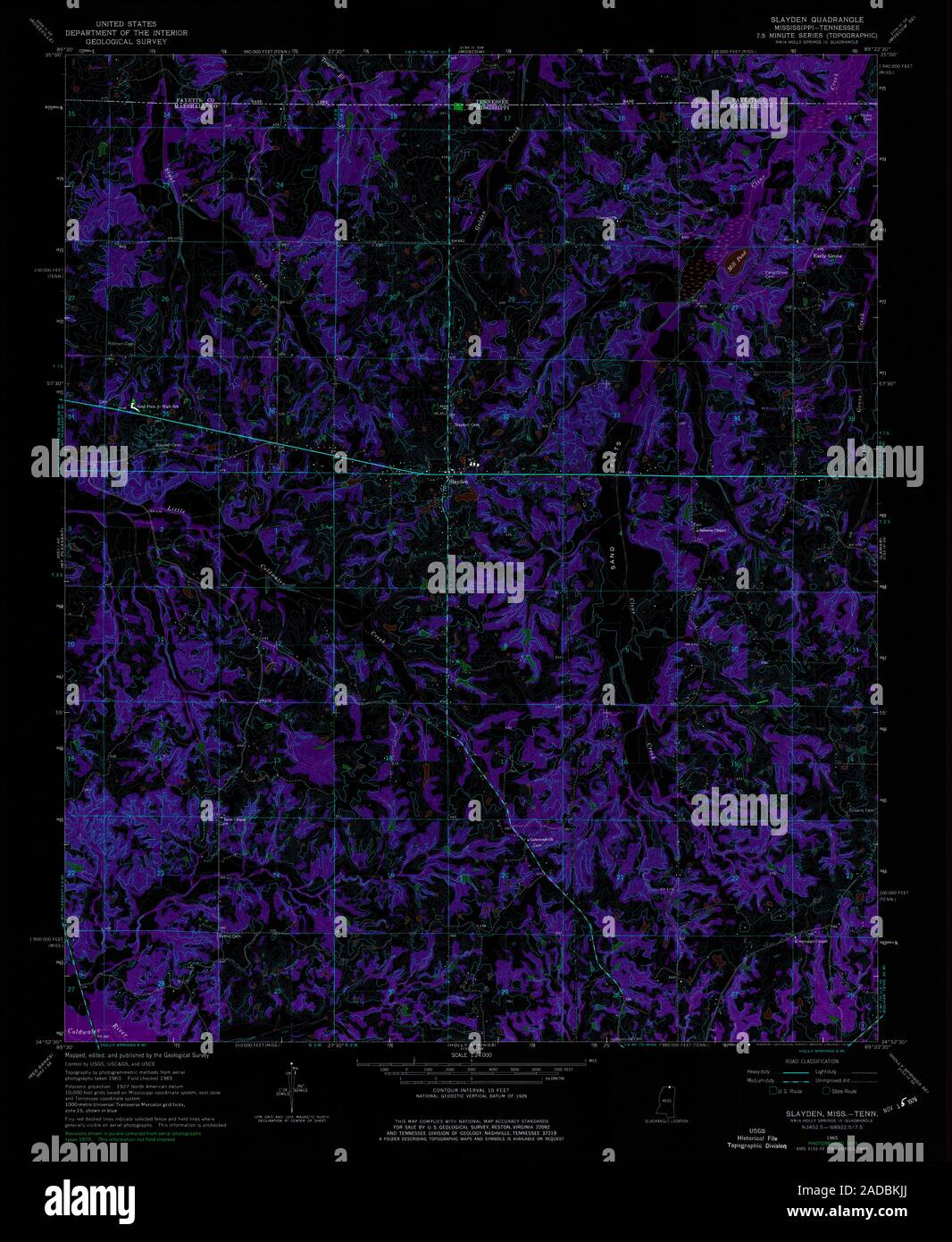 USGS TOPO Map Tennessee MS Slayden 336493 1965 24000 Inverted ...