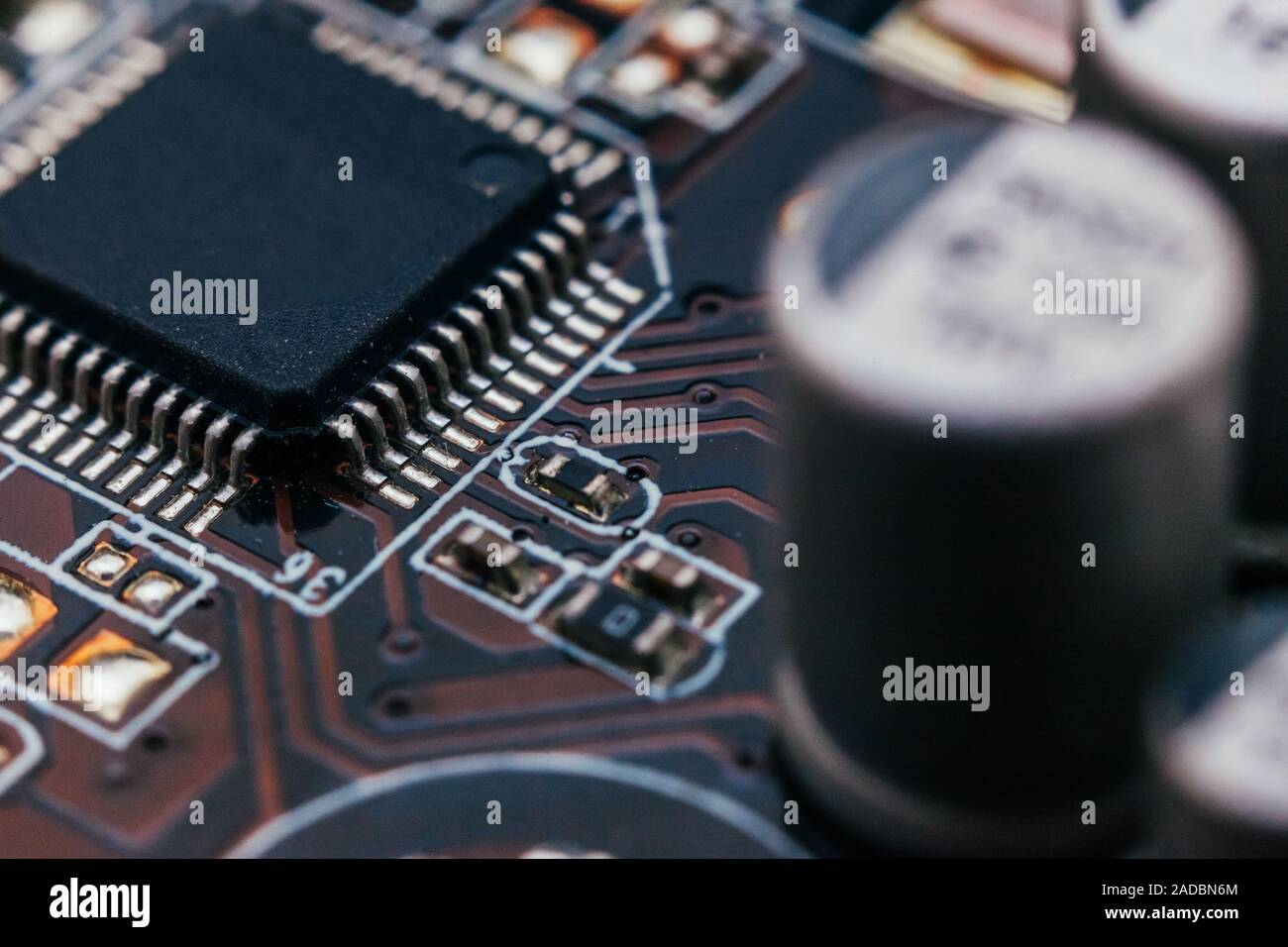 Circuit board repair. Electronic hardware modern technology. Motherboard digital personal ...