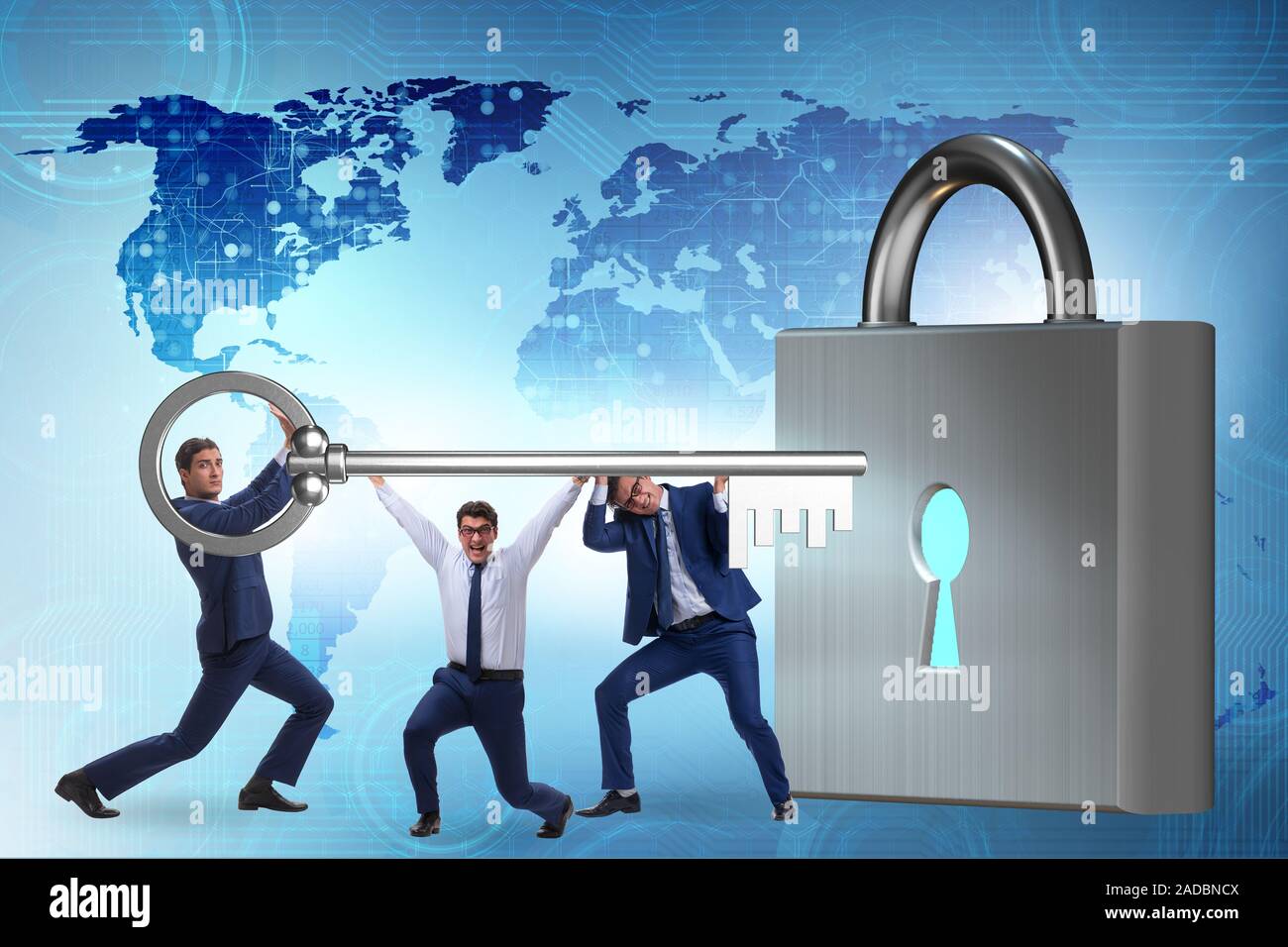 Businessmen unlocking new opportunity with key Stock Photo - Alamy
