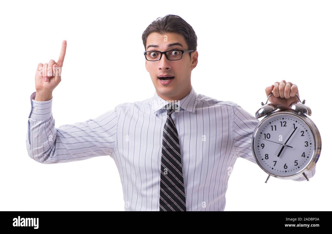 Young Businessman in time management concept on white background Stock ...