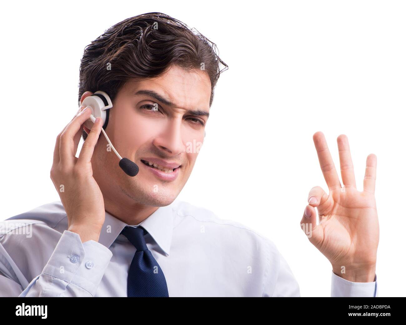 The man with headset isolated on white background Stock Photo - Alamy