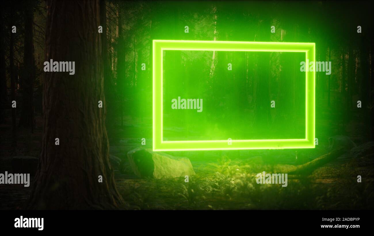 Neon glowing rectangle frame in the night forest Stock Photo - Alamy
