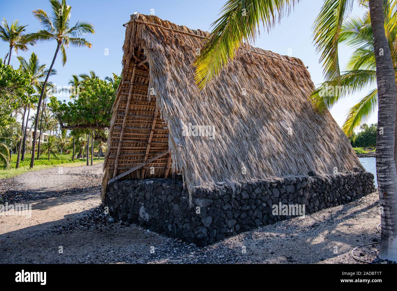 traditional thatched building on the beach Maui, Hawaii, USA Stock ...