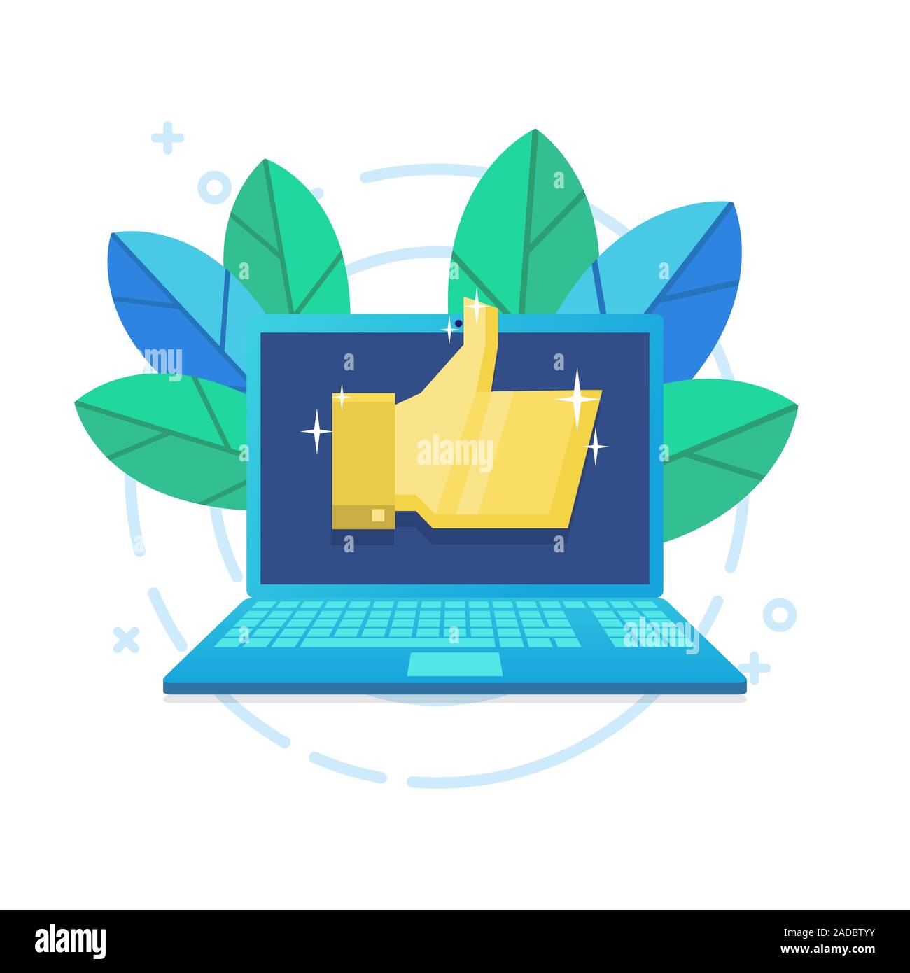 Modern laptop with Gold thumb up sign on screen Stock Vector Image ...