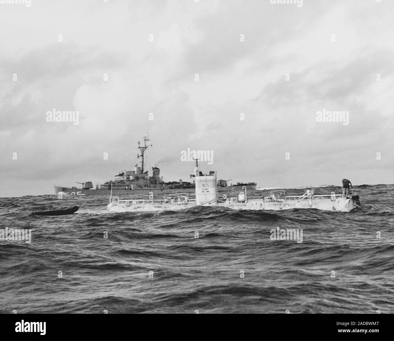 Trieste bathyscaphe. US Navy Trieste bathyscaphe in the Pacific Ocean ...