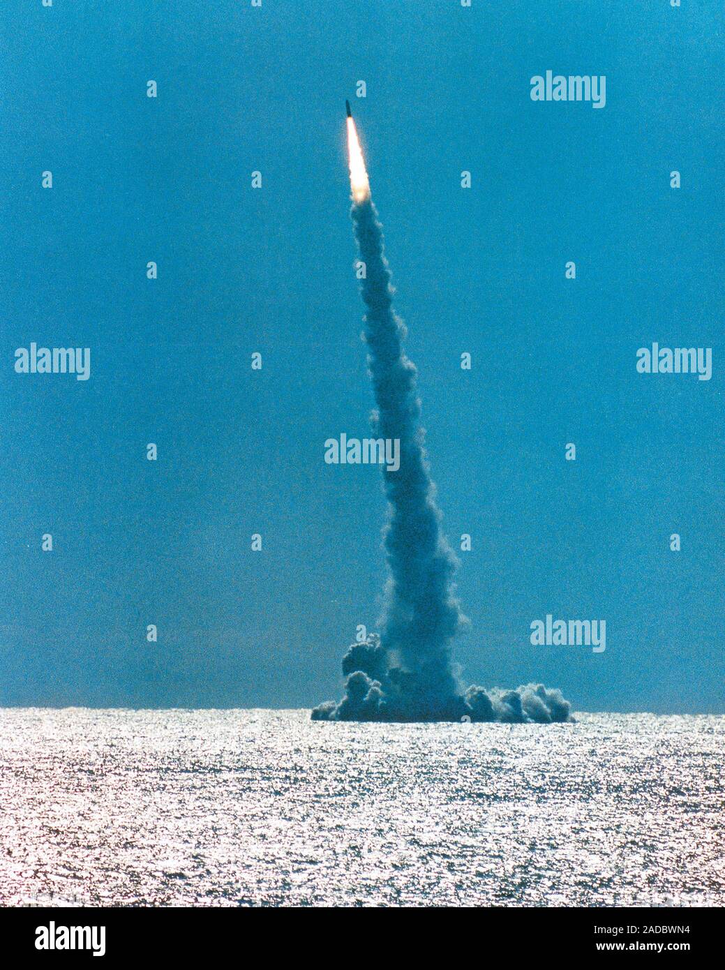 Failed Trident missile test launch. Trident missile being launched from ...