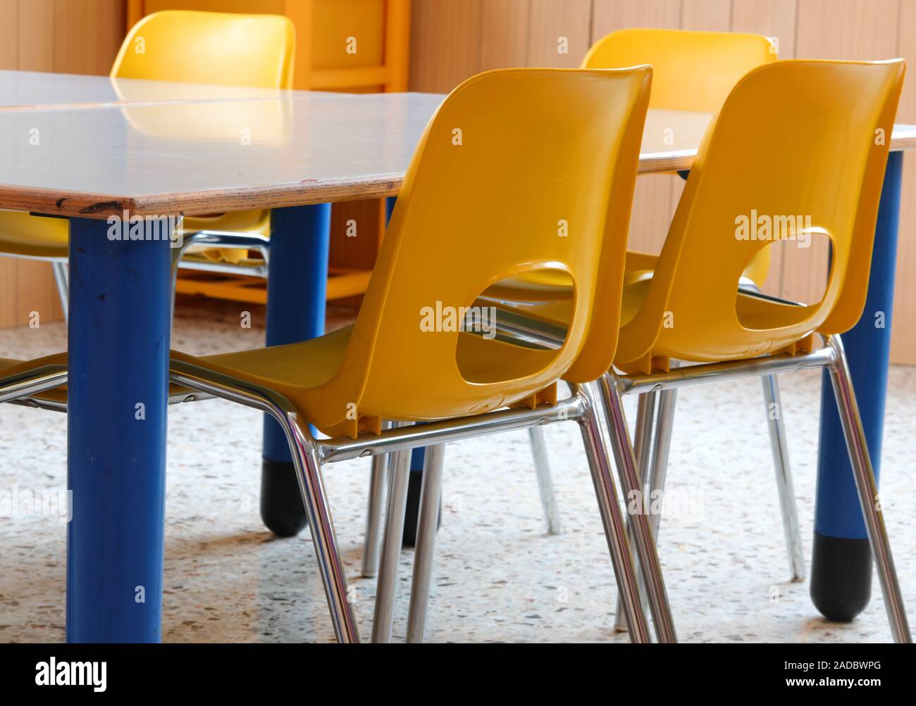 small chairs and a little table in the classroom of the school Stock ...