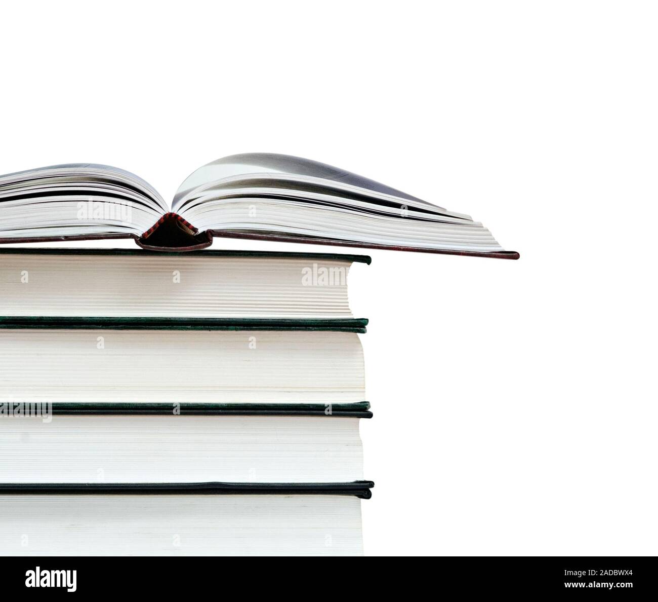 Open book and pile of books isolated on white background Stock Photo ...