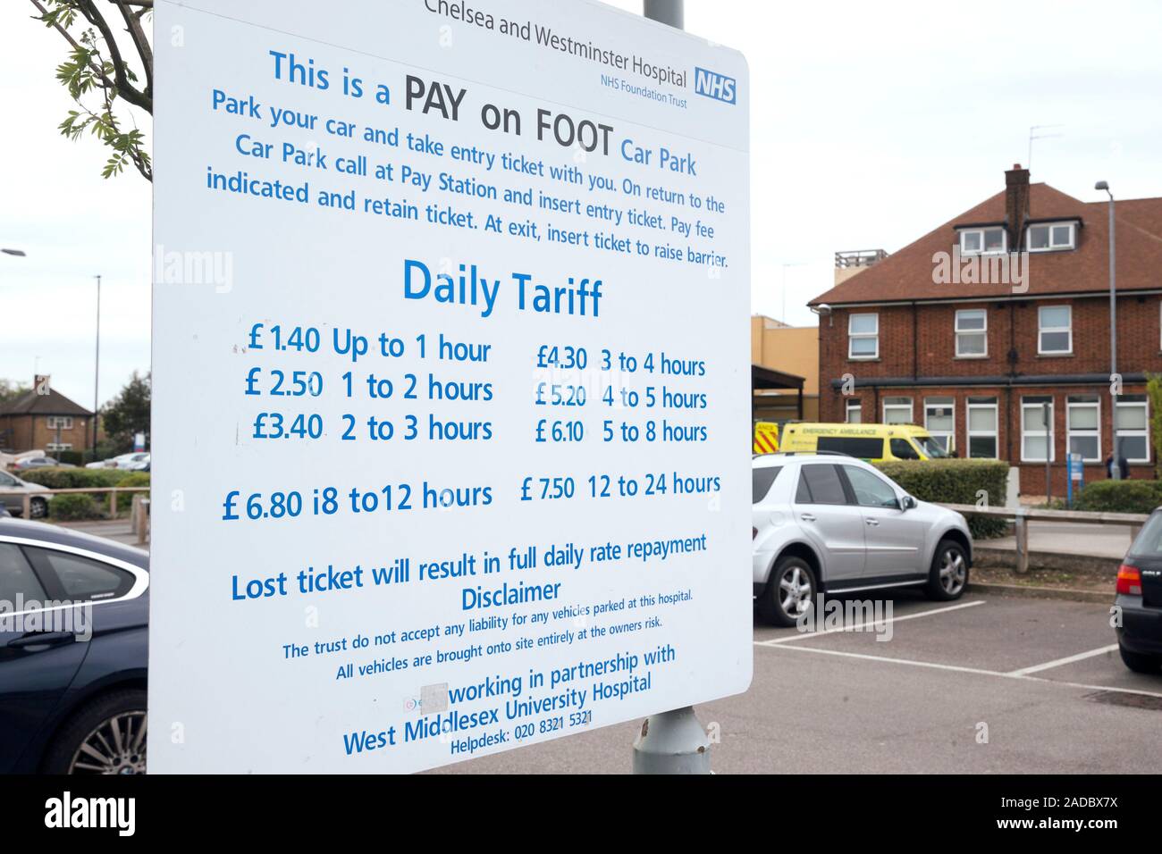 Hospital parking sign. Close-up of a sign explaining the parking ...