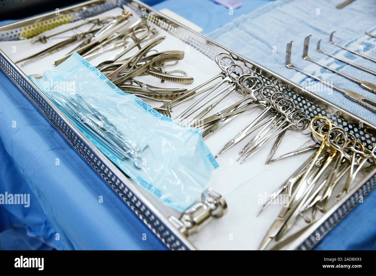 Surgical tools. Sterile surgical equipment ready for use in an ...