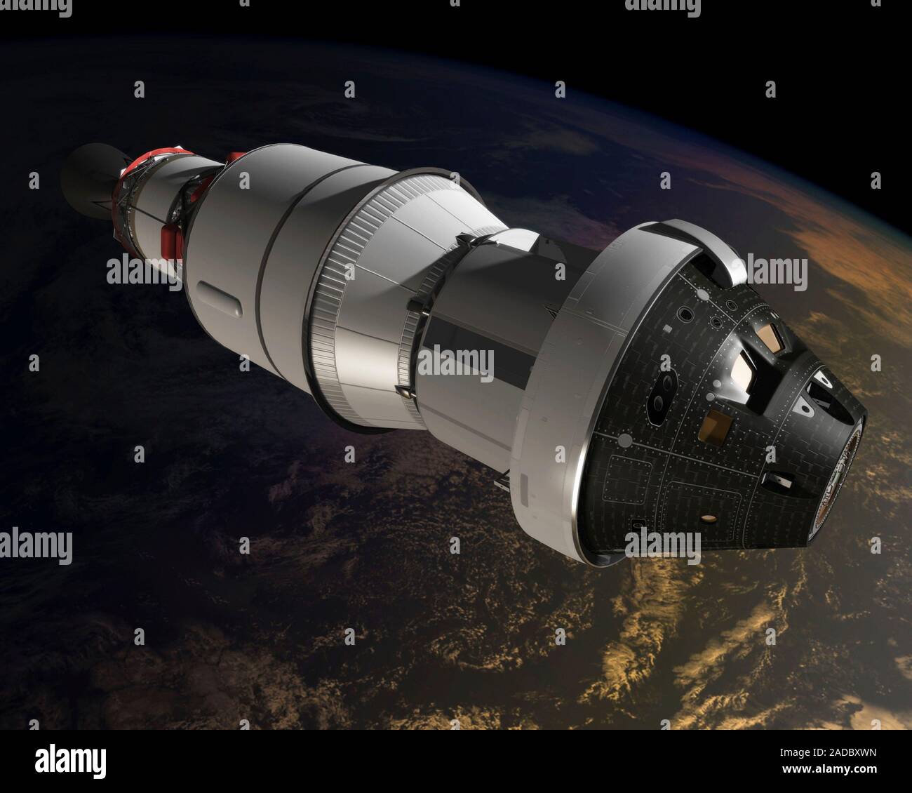 Orion spacecraft in Earth orbit, illustration. The components of this ...