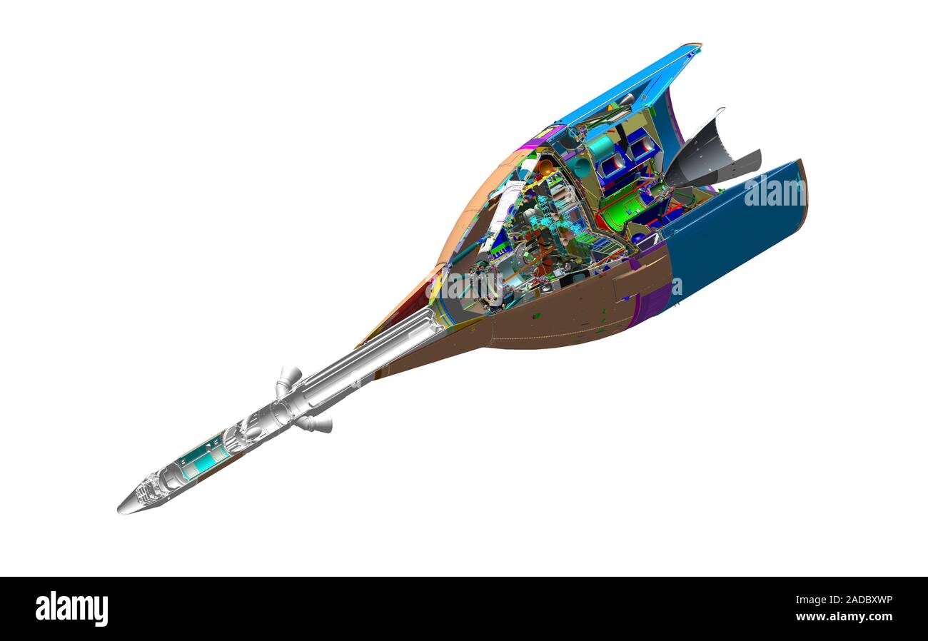 Orion spacecraft, cutaway colour-coded illustration. The components of ...