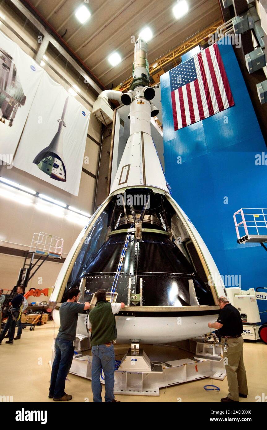 Orion launch abort system testing. Installation of the ogive panels on ...