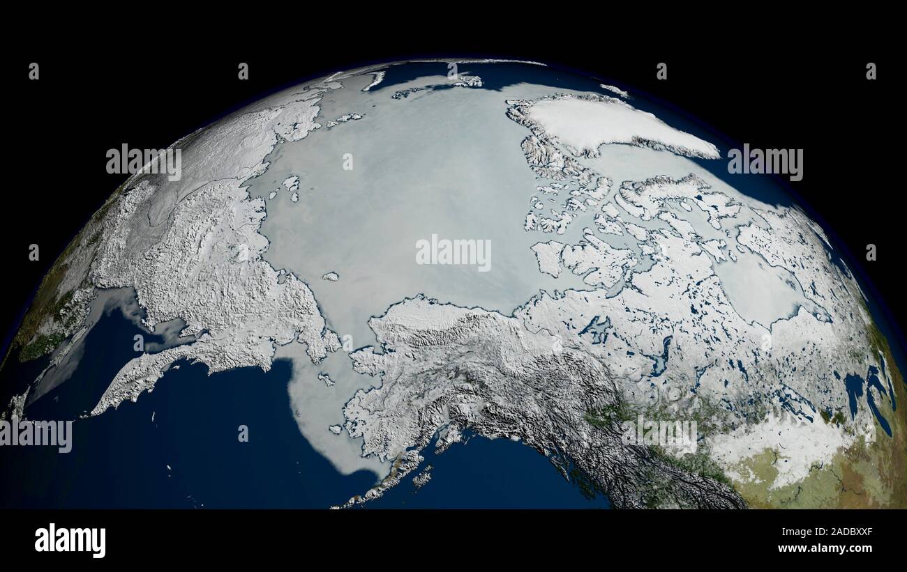 Arctic sea ice maximum, March 2017, satellite image. This image ...