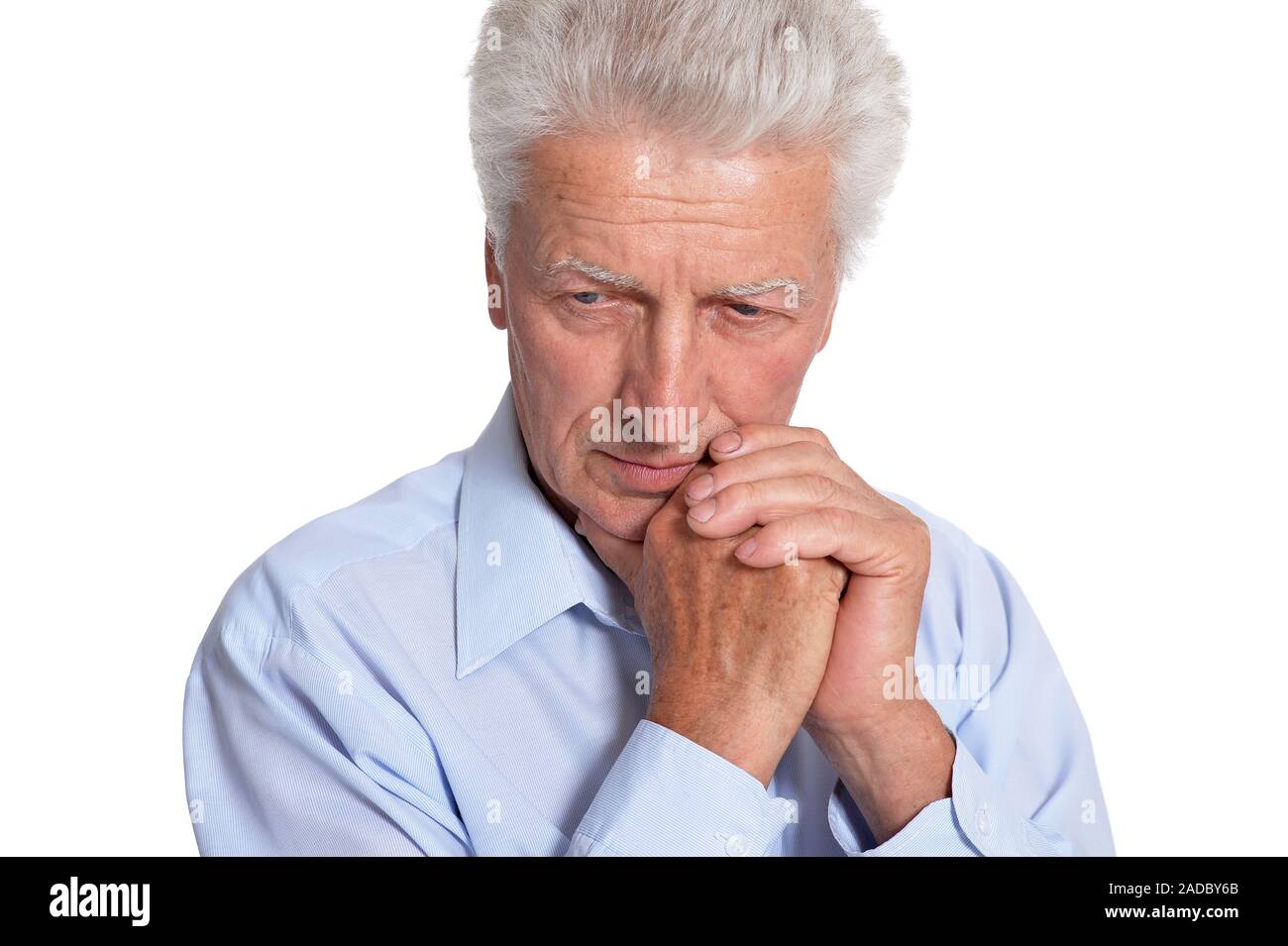 Portrait of sad senior man isolated on white background Stock Photo - Alamy