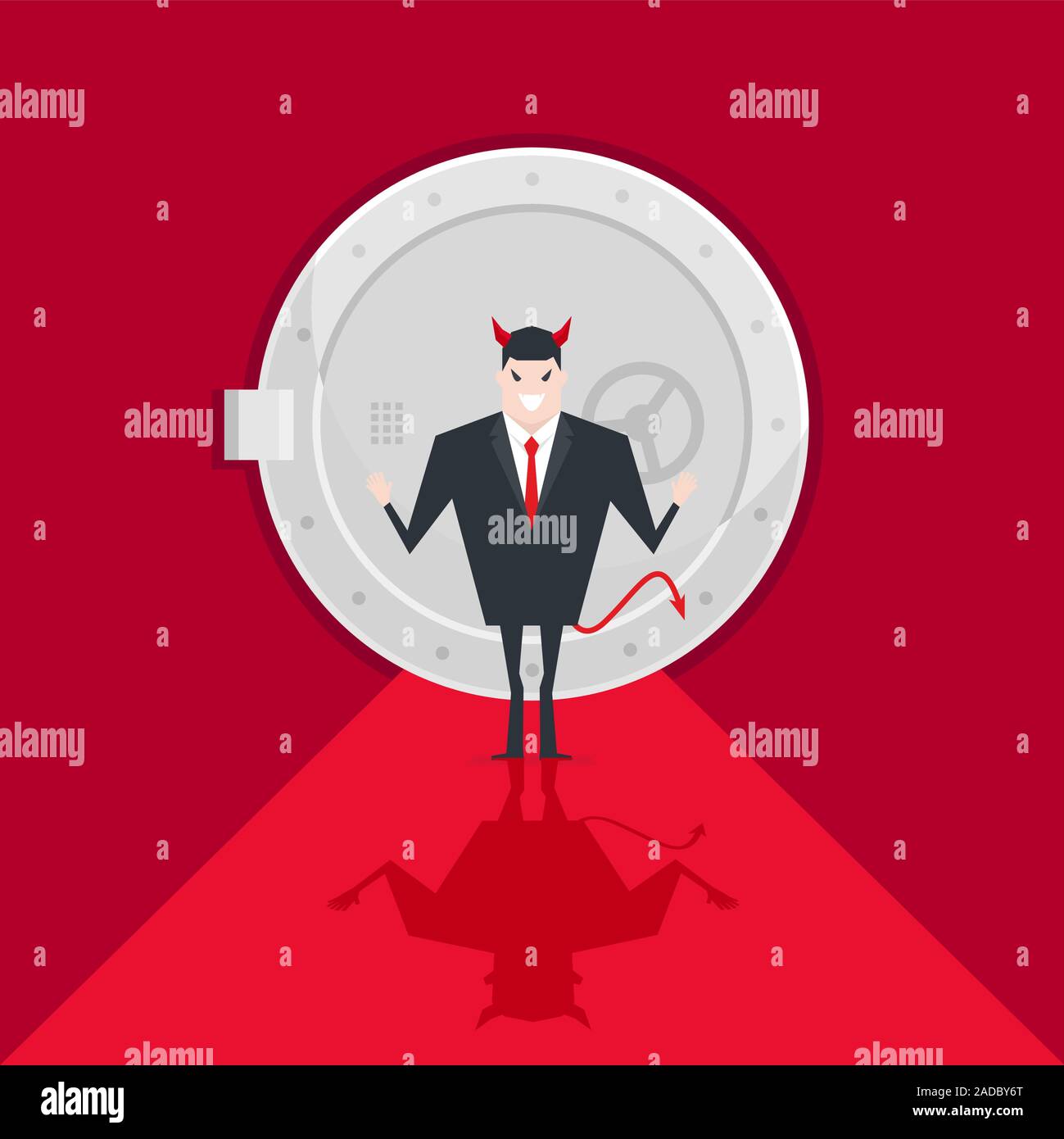 Devil businessman standing in front of a safe door Stock Vector Image ...