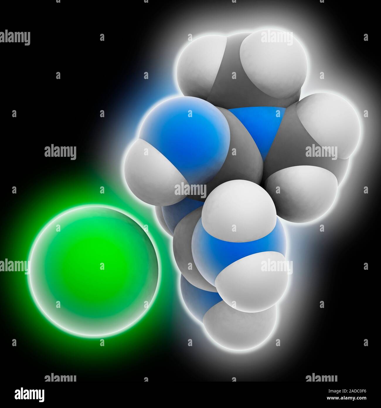 Metformin hydrochloride. Molecular model of the drug metformin ...