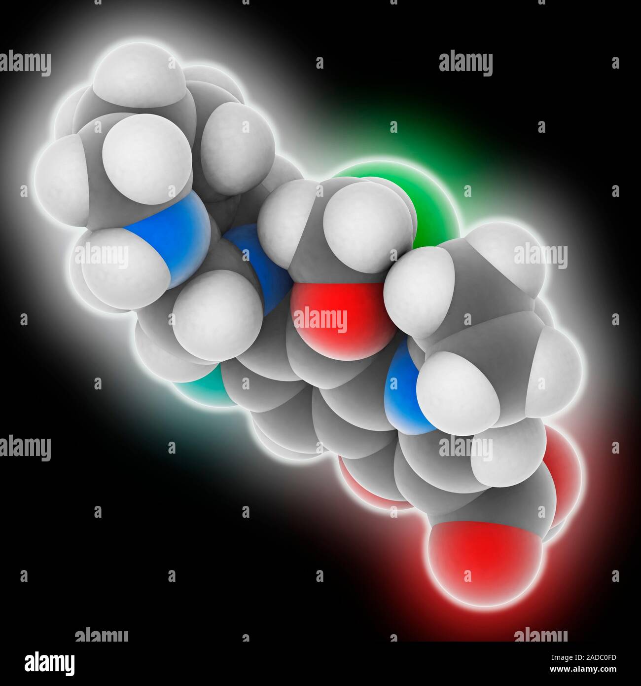 Moxifloxacin hydrochloride. Molecular model of the drug moxifloxacin ...